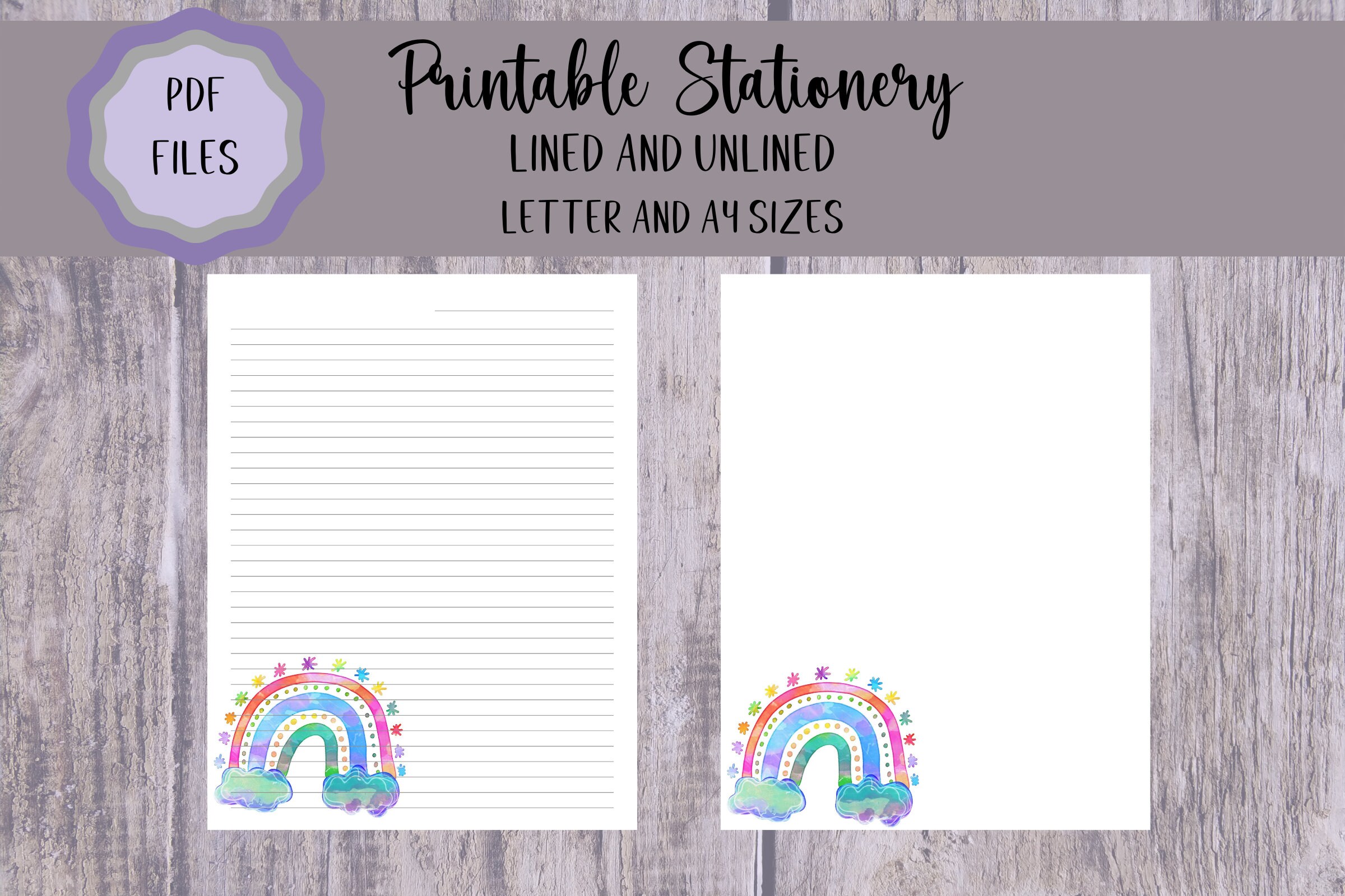 Printable Bright Watercolor BOHO Rainbow Stationery, Letter Writing ...