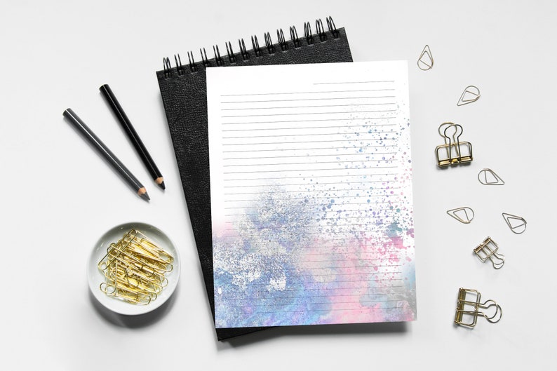 Printable Blue Watercolor Splash Stationery, Letter Writing Paper ...