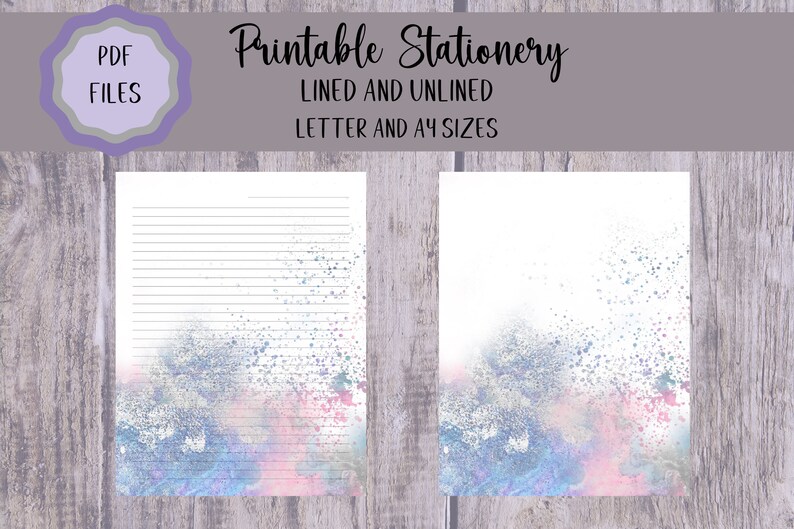 Printable Blue Watercolor Splash Stationery, Letter Writing Paper ...