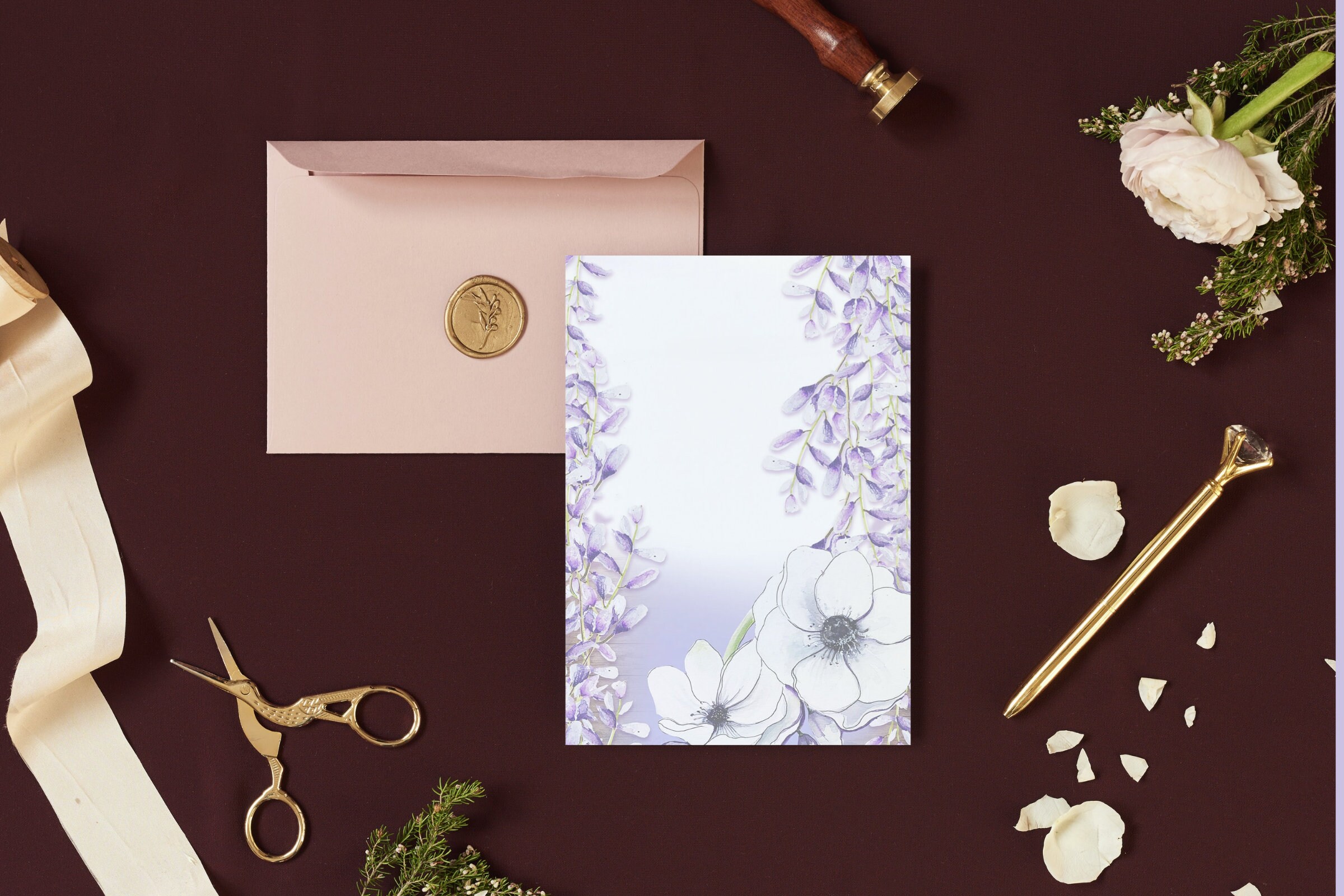 Printable Wisteria Vines Stationery, Letter Writing Paper, Digital Note ...