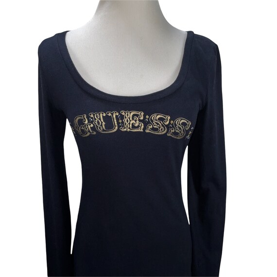 Vintage Guess 1981 Beaded Gold Logo & Heart Print Bla… - Gem