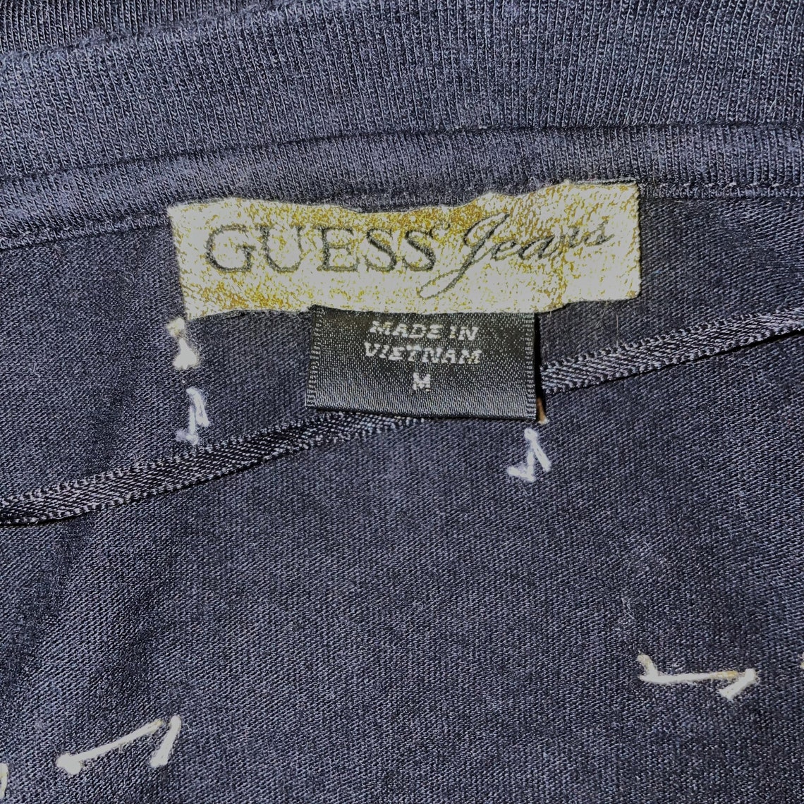 Vintage GUESS 1981 Beaded Gold Logo & Heart Print Black Knit Top Size M ...