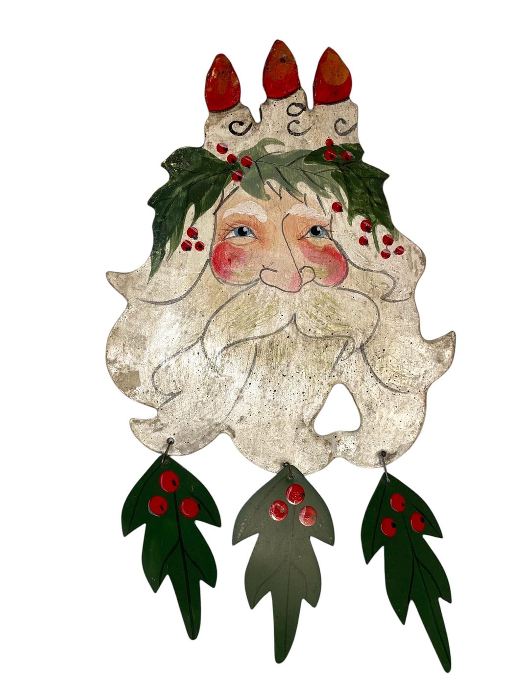 Vintage House of Hatten Christmas Large Santa Face Folk Art Ornament ...