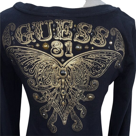 Vintage Guess 1981 Beaded Gold Logo & Heart Print Bla… - Gem