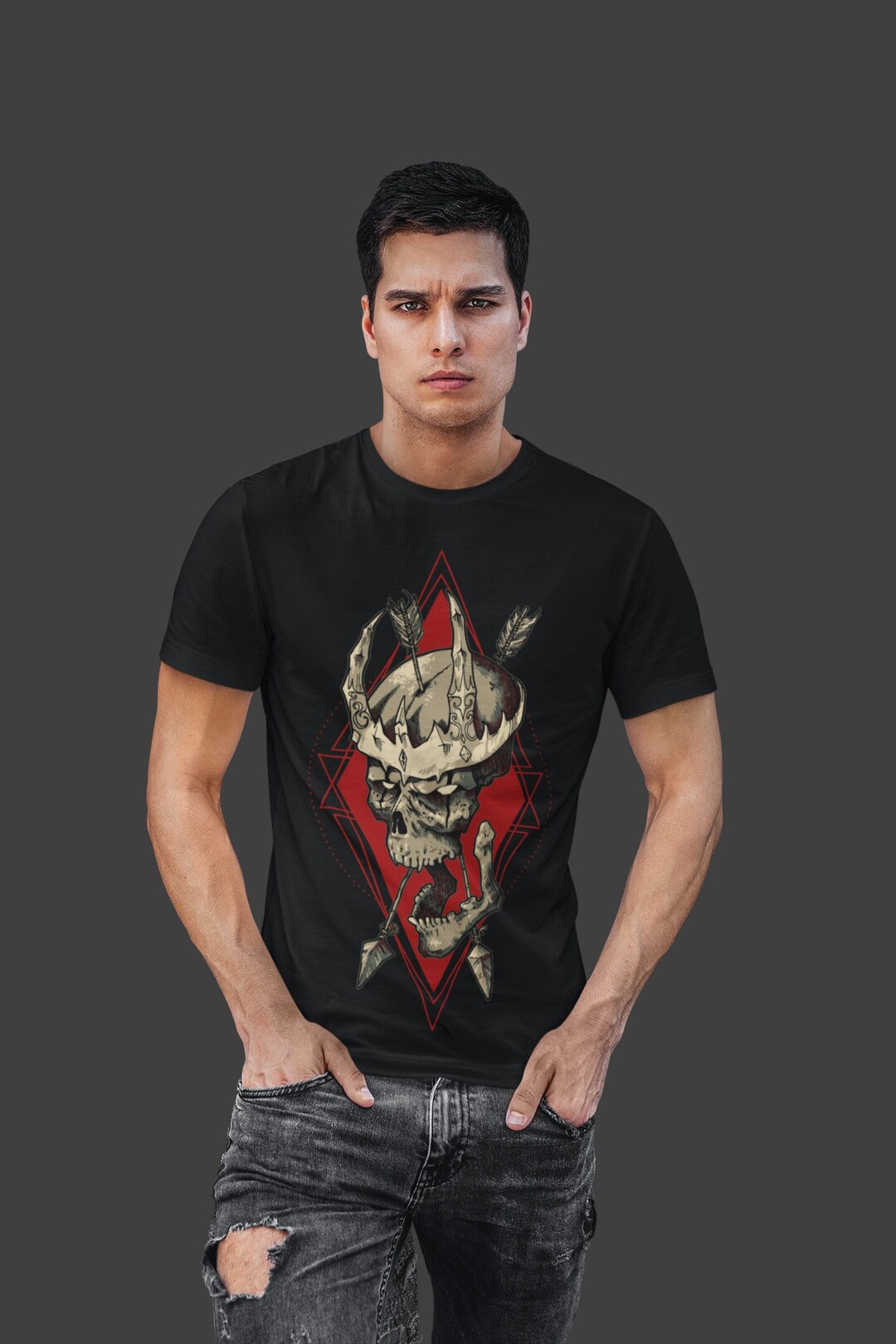 Dark Skull T-shirt/ Arrows and Skull/black Unisex Tee/ Check Mate ...