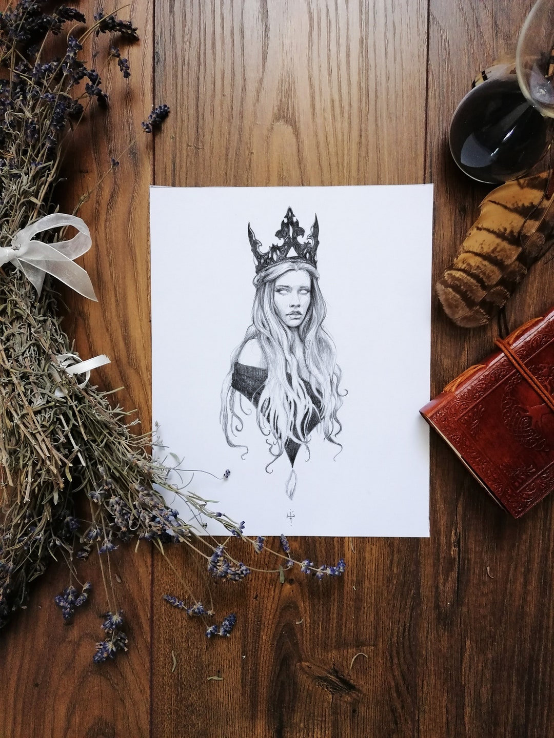 Brigid Art Print: Gothic Witch Graphite Drawing, Pagan Home Decor - Etsy