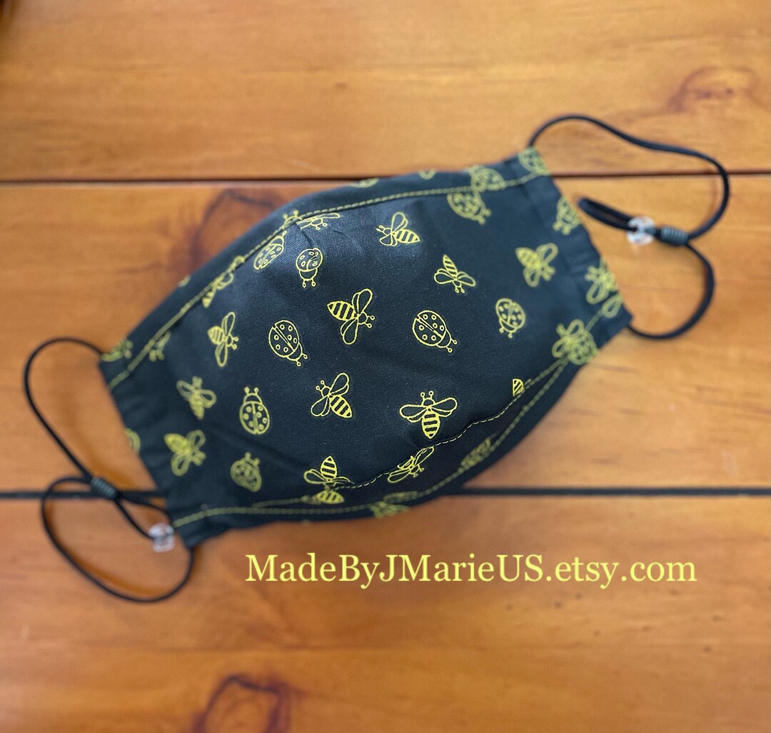 Bees & Ladybugs black Fitted 100% Cotton Face Masks - Etsy