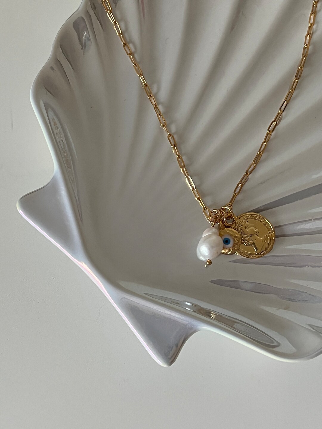 Evil Eye Jewelry Mediterranean Necklace Mykonos Charm Greek Pearl - Etsy