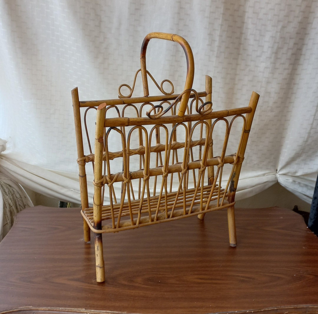Old Wicker Shelf Handmade Vintage Newspaper Rack Magazine Rack Wicker ...