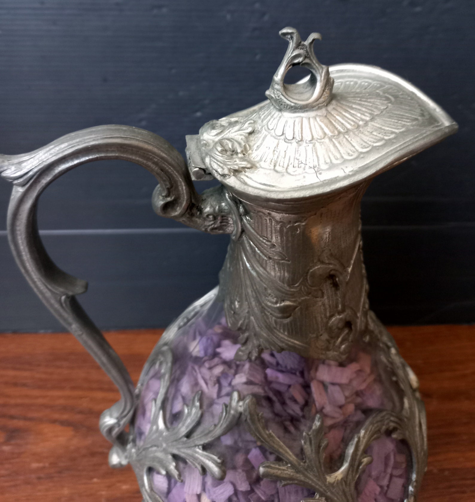 Rare Signed Old Blown Glass Jug With Pewter Structure Pitcher - Etsy