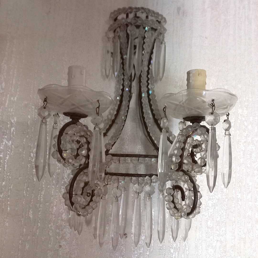 Large Two-light Appliques With Crystal Drops Crystal Bobeche Chandelier ...