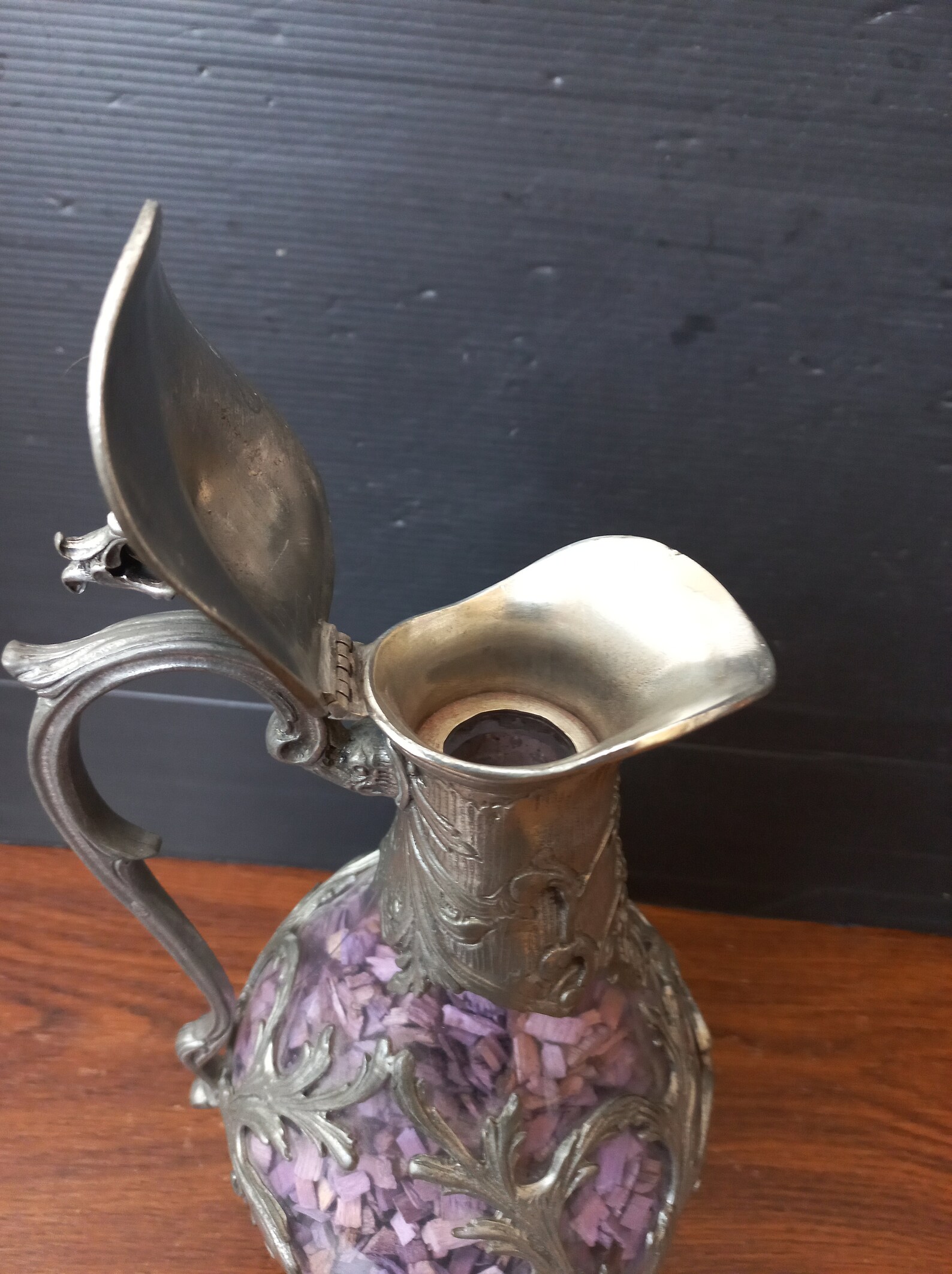 Rare Signed Old Blown Glass Jug With Pewter Structure Pitcher - Etsy
