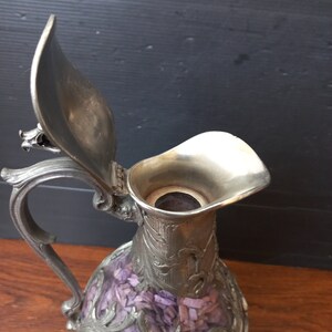 Rare Signed Old Blown Glass Jug With Pewter Structure Pitcher of 95% ...