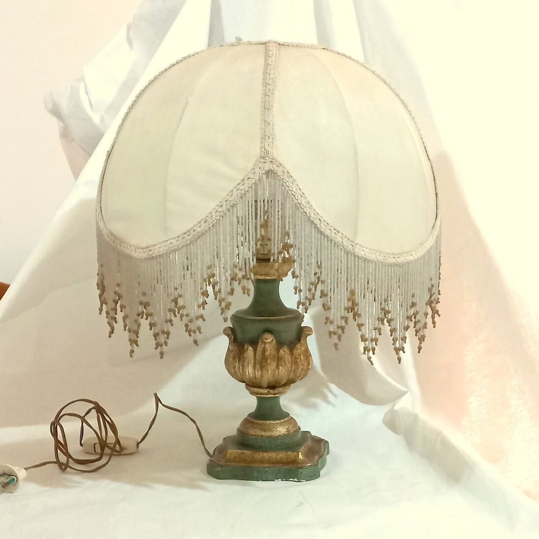 Antique Table Lamp Abat Jour in Wood Florentine Style Candle Holder ...