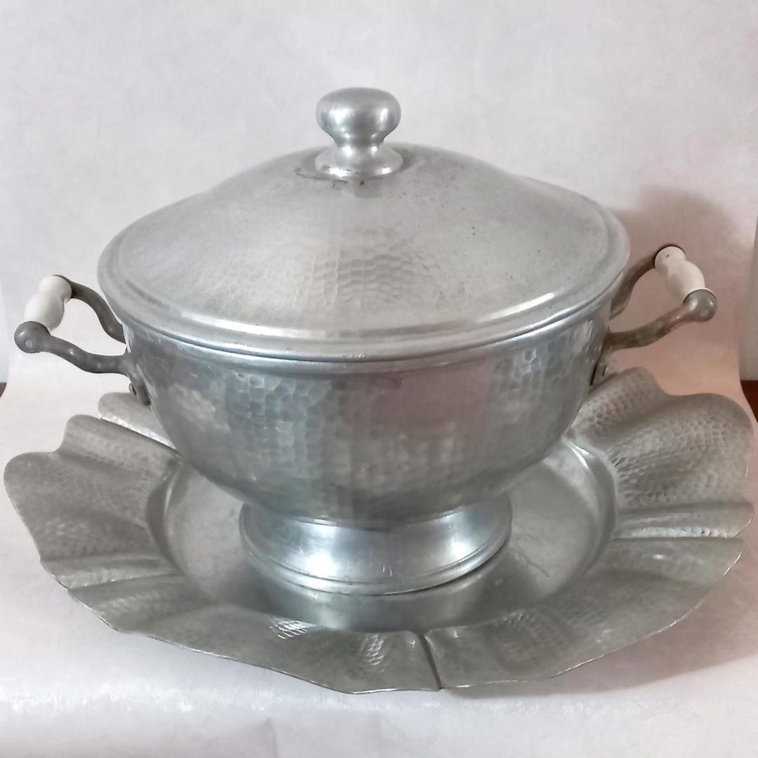 Large Vintage 50's Food Warmer Stand Food Holder in Pure Aluminum Round ...
