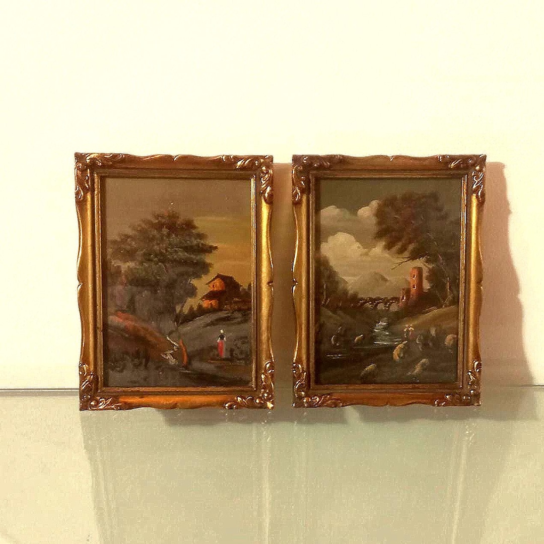 Rare 21x16cm Couple of Oil Paintings Signed by the Author Mountain ...