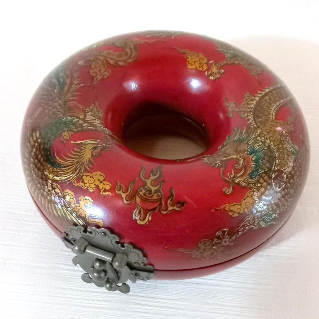 Round Jewelry Box Wood Handmade Chinese Donut Box Chinese Decorations ...