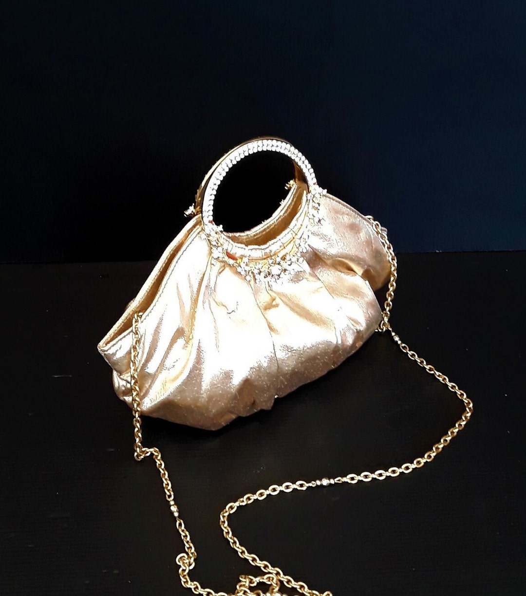 Jewel Bag Gold Color Metal Handle Decorated With Glass Crystals Special ...