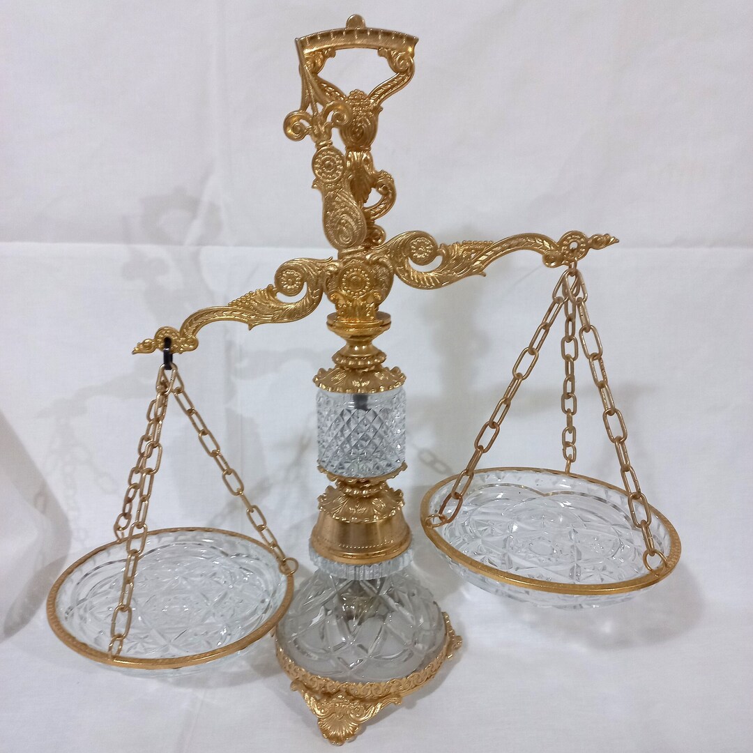 Crystal and Heavy Brass Scales of Justice Rococo Style Hollywood ...