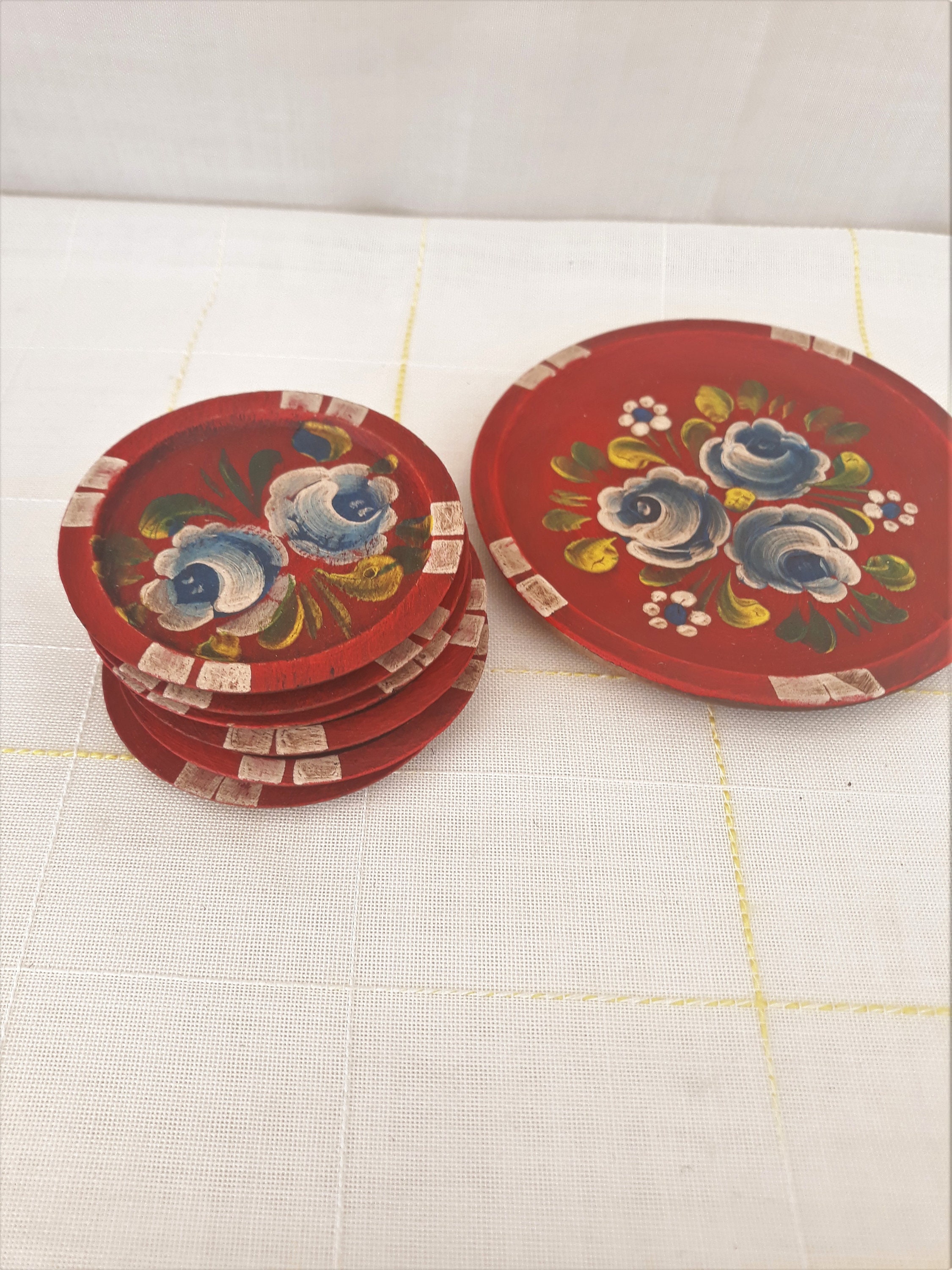 Table Set Wooden Coasters and Coasters Handmade Hand Painted | Etsy