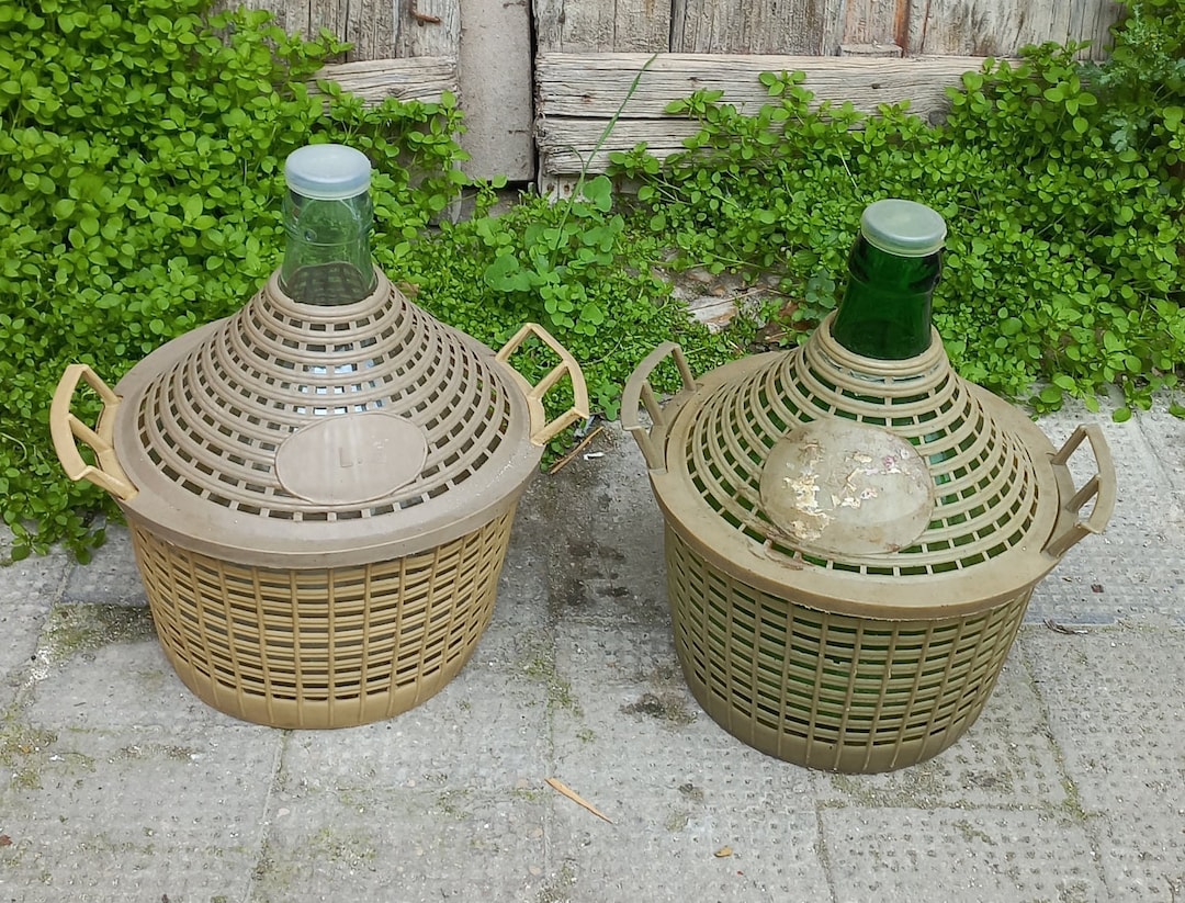 Rare Old Demijohn 5 Liters Choice of White or Green Glass Plastic Cover ...