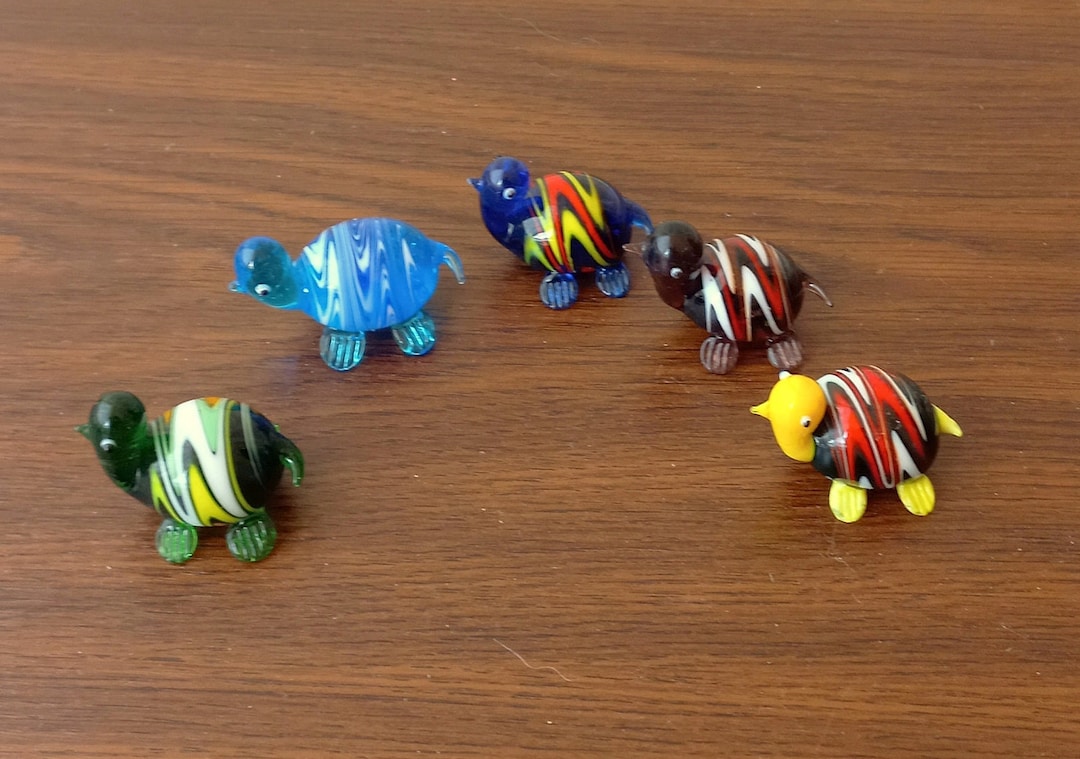 Vintage Italy Family of 5 Submerged Murano Glass Turtles Multicolored ...