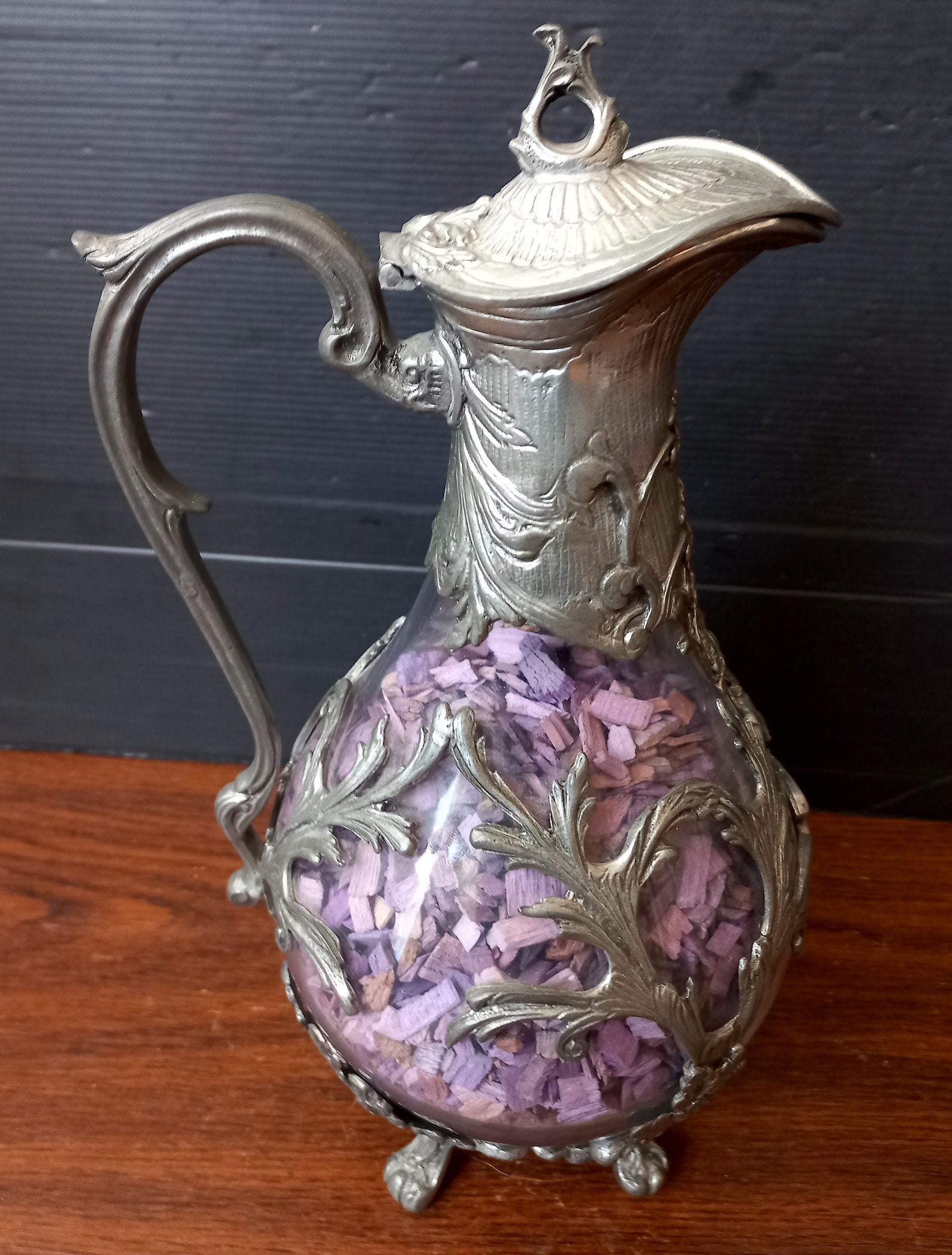 Rare Signed Old Blown Glass Jug With Pewter Structure Pitcher - Etsy