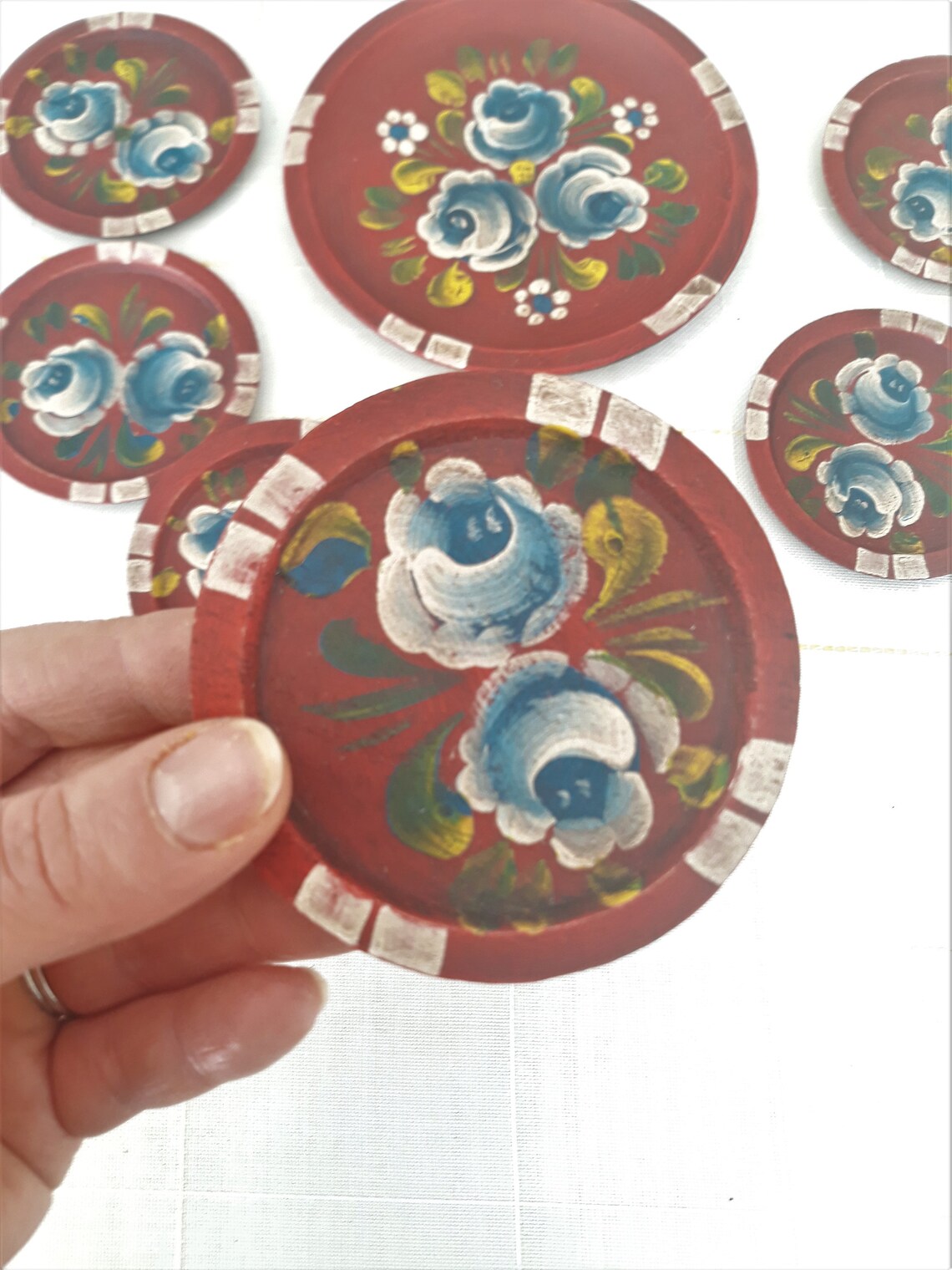 Table Set Wooden Coasters and Coasters Handmade Hand Painted | Etsy