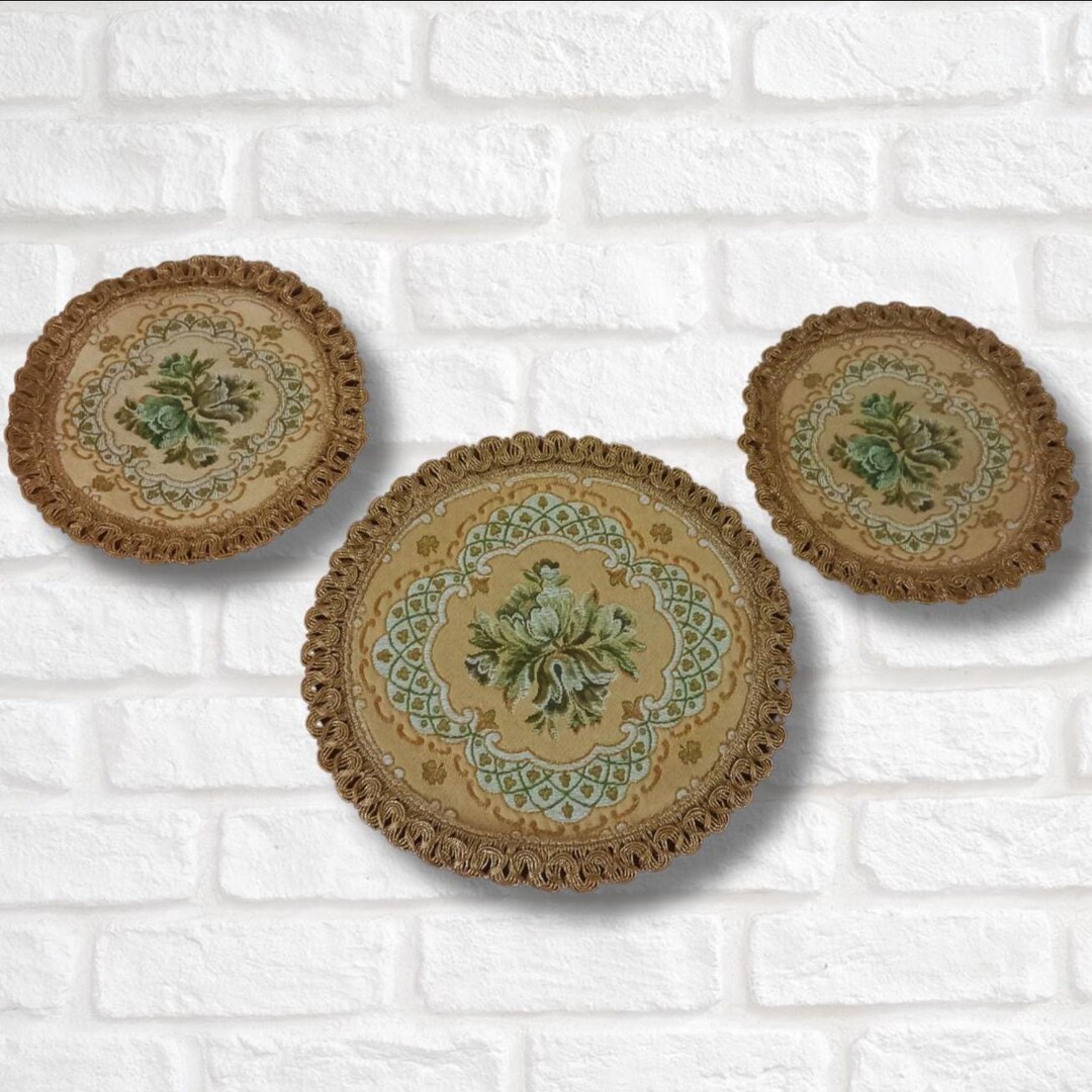Old Set of 3 Round Doilies Runner Velvet Brocade Vintage 50's Doily ...
