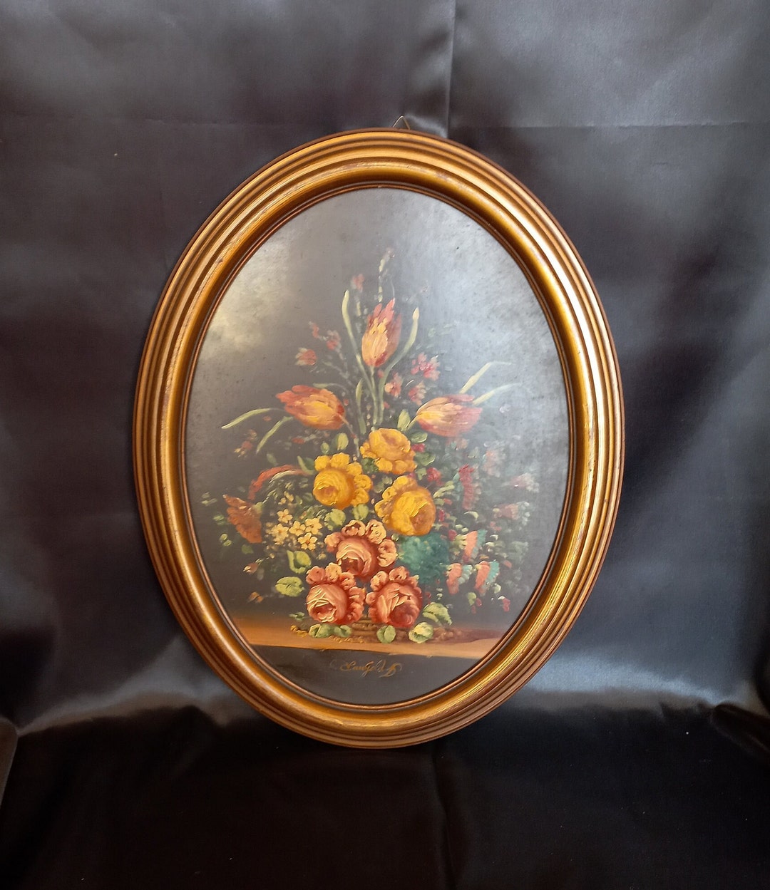 Large 48x38cm 18.8"x14.9" Oil Painting Oval Wooden Frame Painted ...