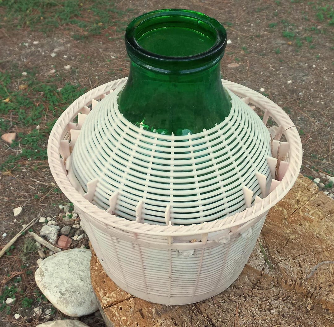 Rare Old Wide Mouth Demijohn 1960s 15 Liters Plastic Cover Antique Wine ...