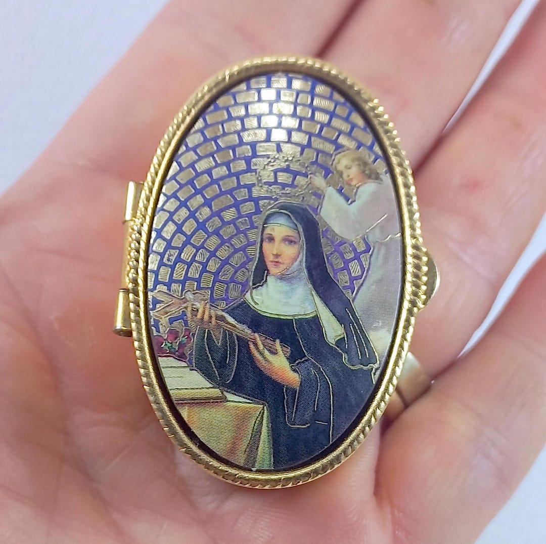 Vintage Italy 50s Small Metal Pillbox Saint Rita Venetian Art Decorated ...