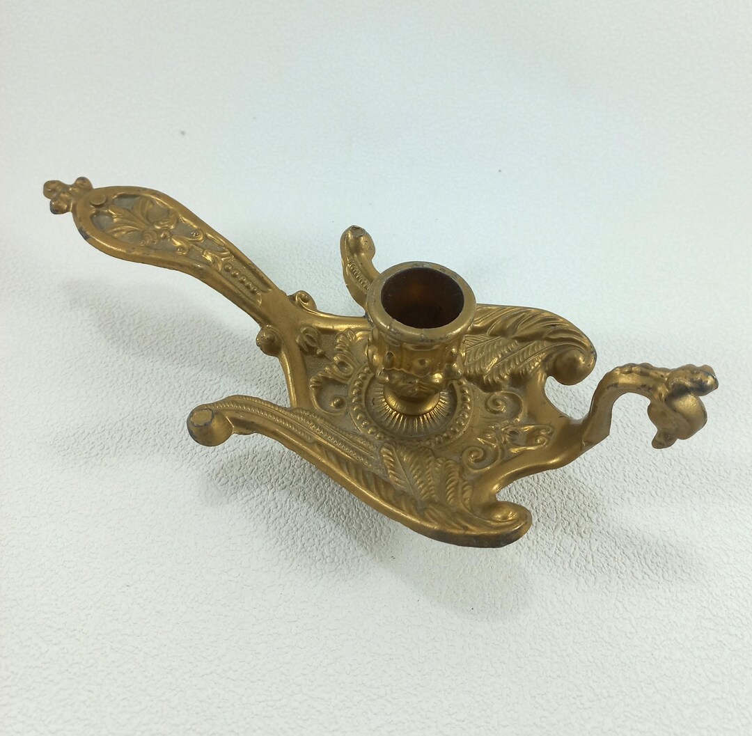 Vintage Italy Heavy Brass Candlestick Candle Holder Decorated Phoenix ...