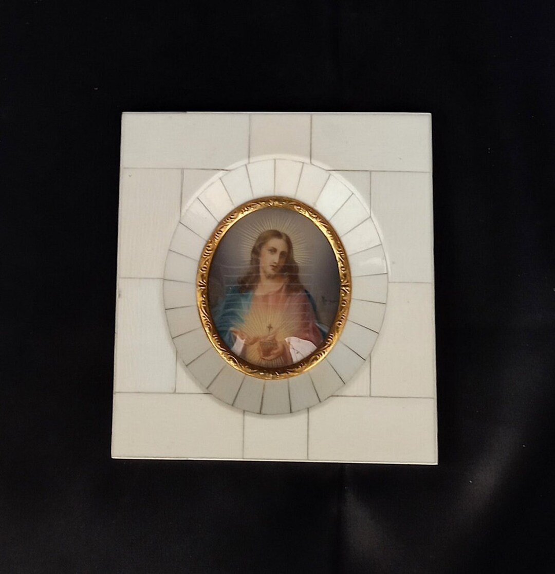 Precious Old Age 30-40s Sacred Heart of Jesus Picture With Jesus Frame ...