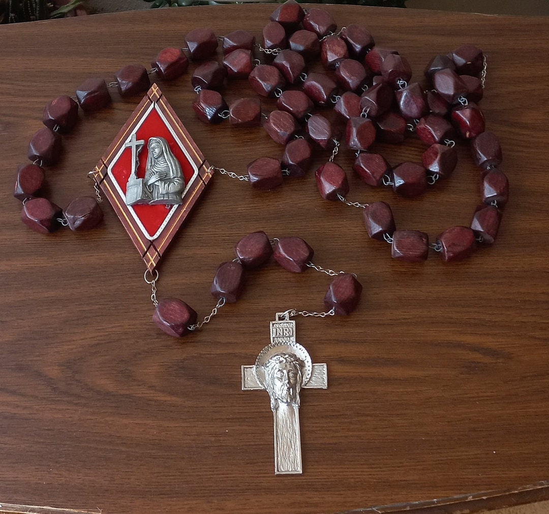 Rare 178 Cm 71 "very Large Rosary in Wood and Pewter Made in Italy ...