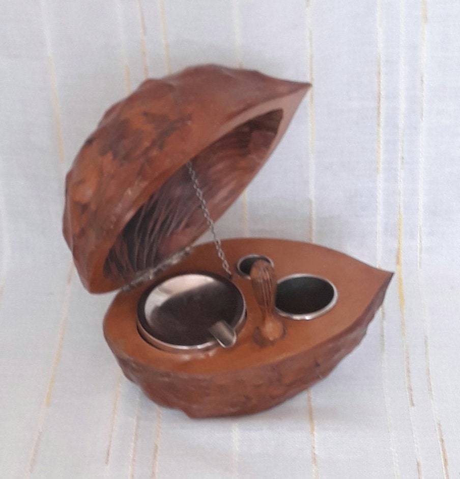 Extremely Rare Large Walnut Wood Hand Carved Inkwell Ashtray | Etsy