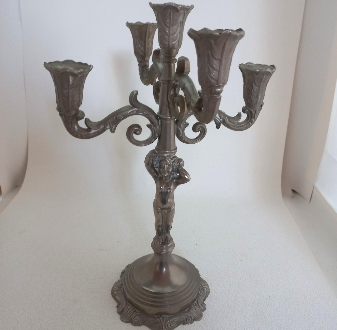 Rare Vintage Italian Pewter Candlestick Holder Italian Candelabro ...