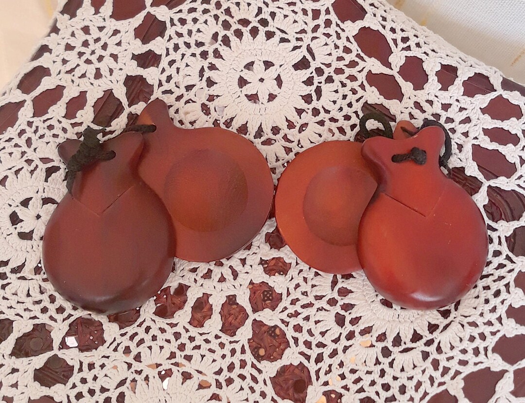 2 Vintage Spanish Musical Instrument, Wooden Castanets, Hand Carved ...
