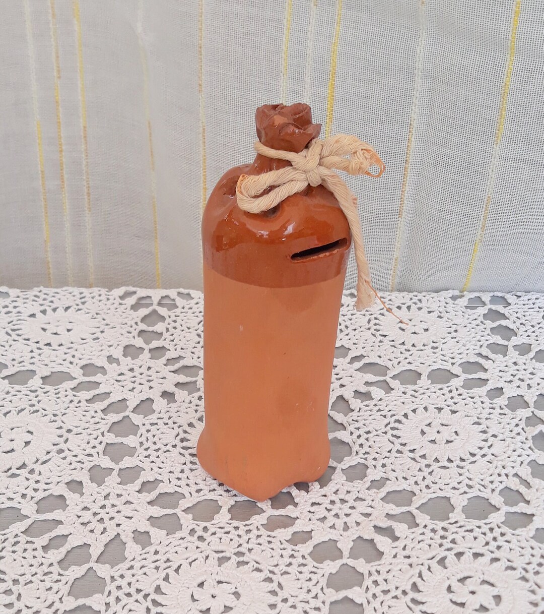 Rare Terracotta Piggy Bank Handmade Sack Shape Empty Vintage Pockets ...