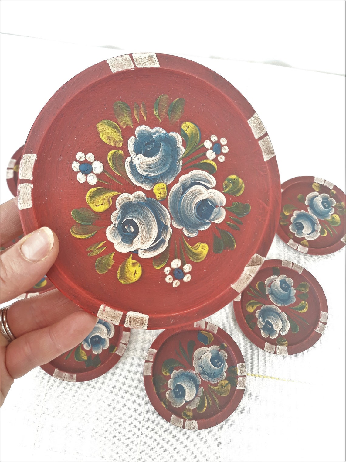 Table Set Wooden Coasters and Coasters Handmade Hand Painted | Etsy