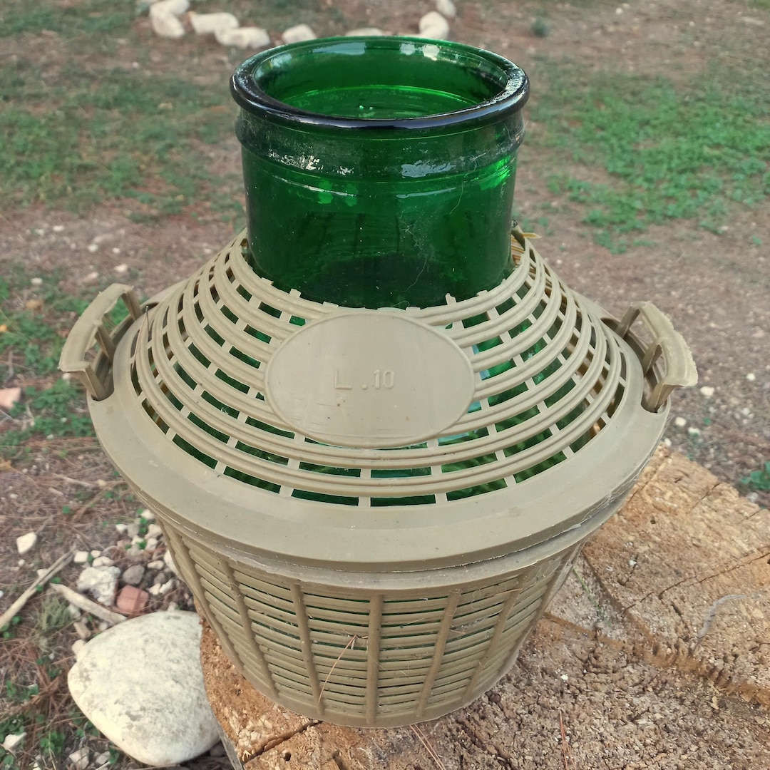 Rare Old Wide Mouth Demijohn 1960s 10 Liters Plastic Cover Antique Wine ...