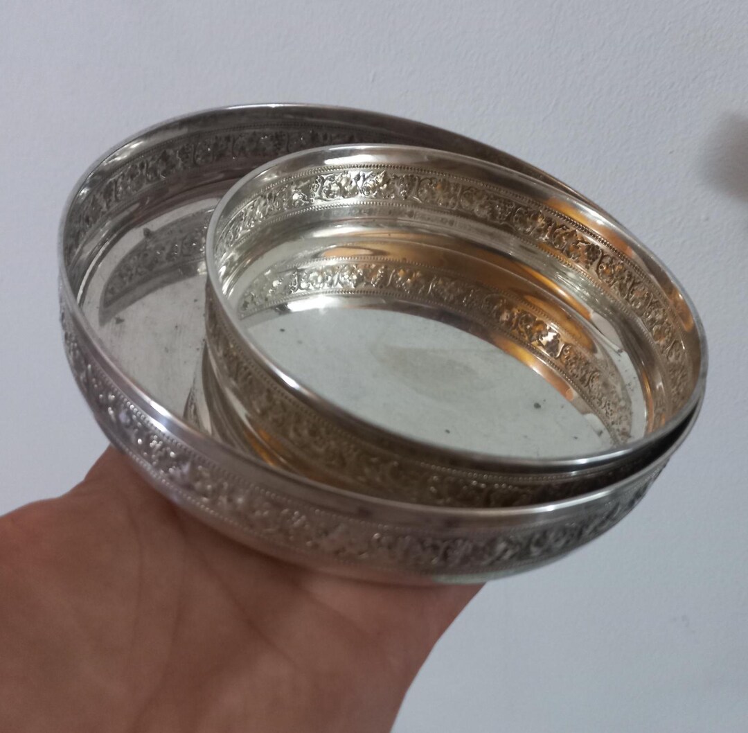 Set of 2 800 Silver Bowls Silver Plates Centerpieces Vintage Italian ...