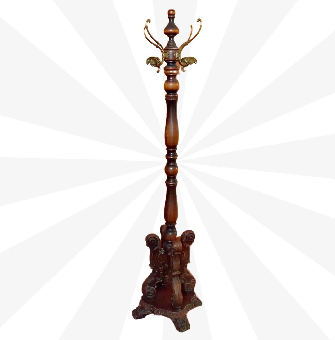 Mid 19th Century Architectural Solid Wood Coat Rack Brass Hooks Lion ...