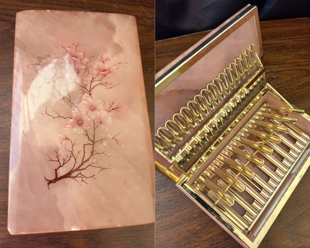 Rare Vintage Alabaster Cigarette Case in Antique Pink Color Vintage ...