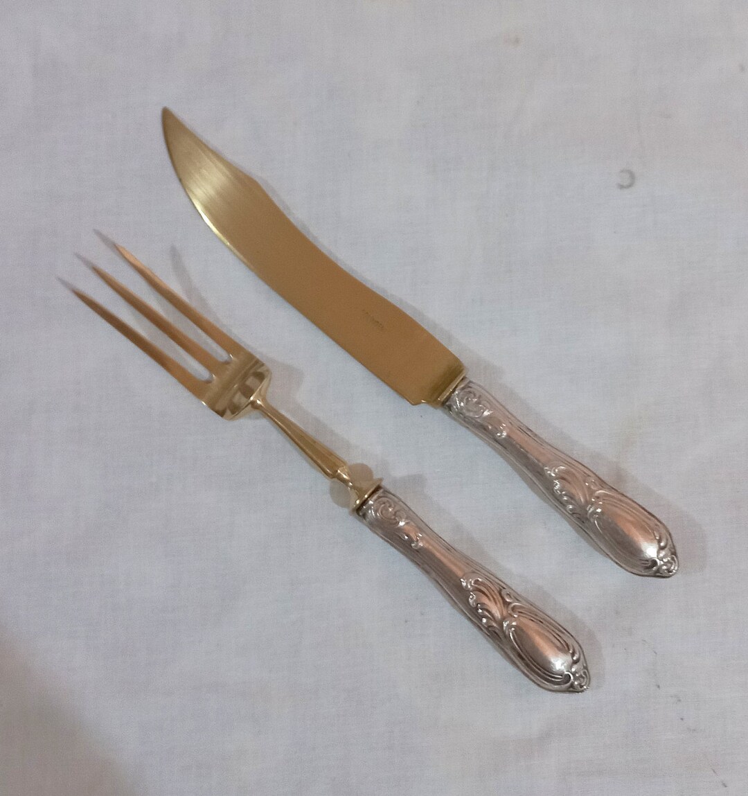 Solingen Knife and Fork Service Cutting Roast Meat Knife Gold Colored ...