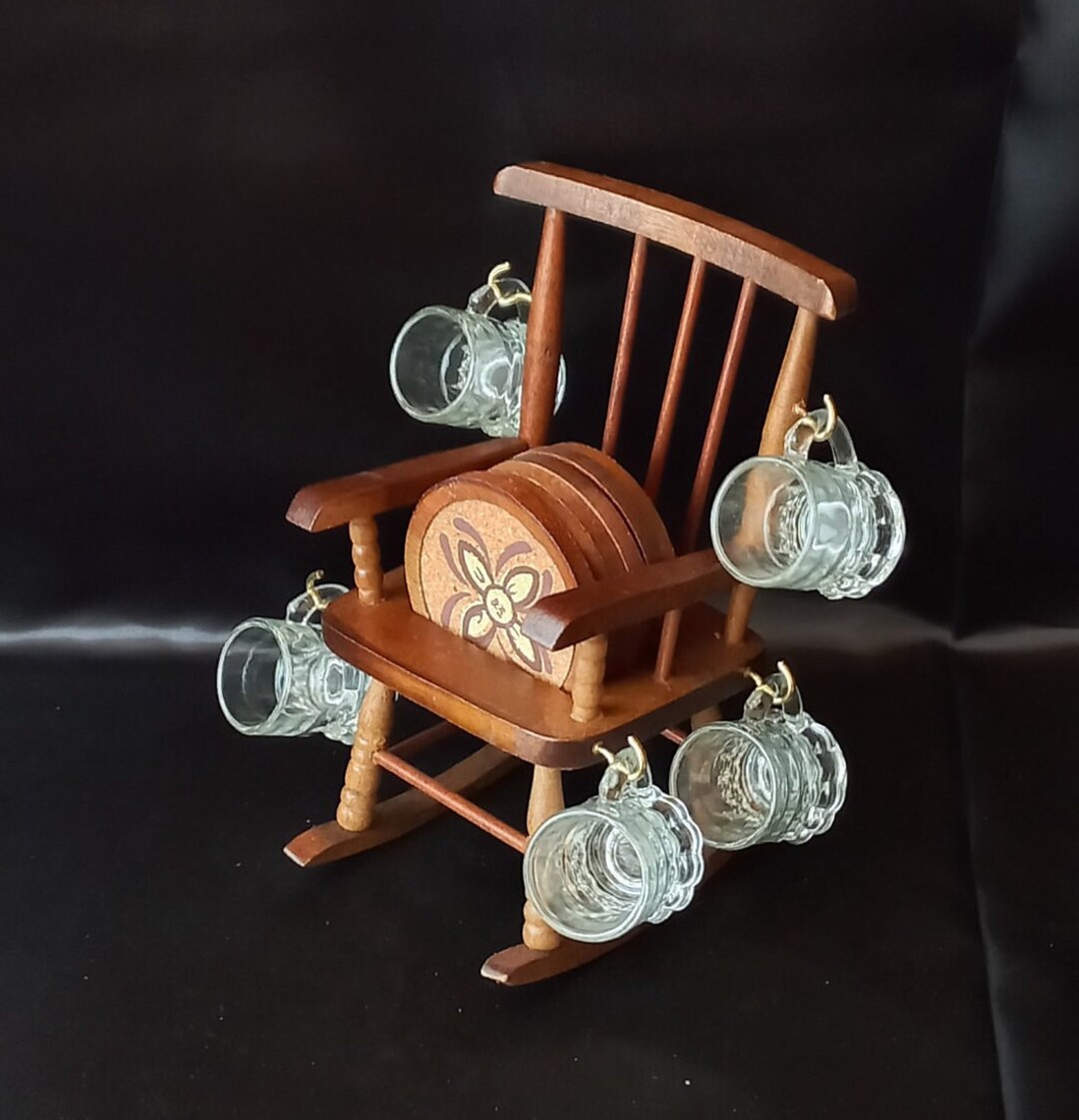 Old Shot Glass Set Rocking Chair Slightly Crooked Wooden Coasters ...