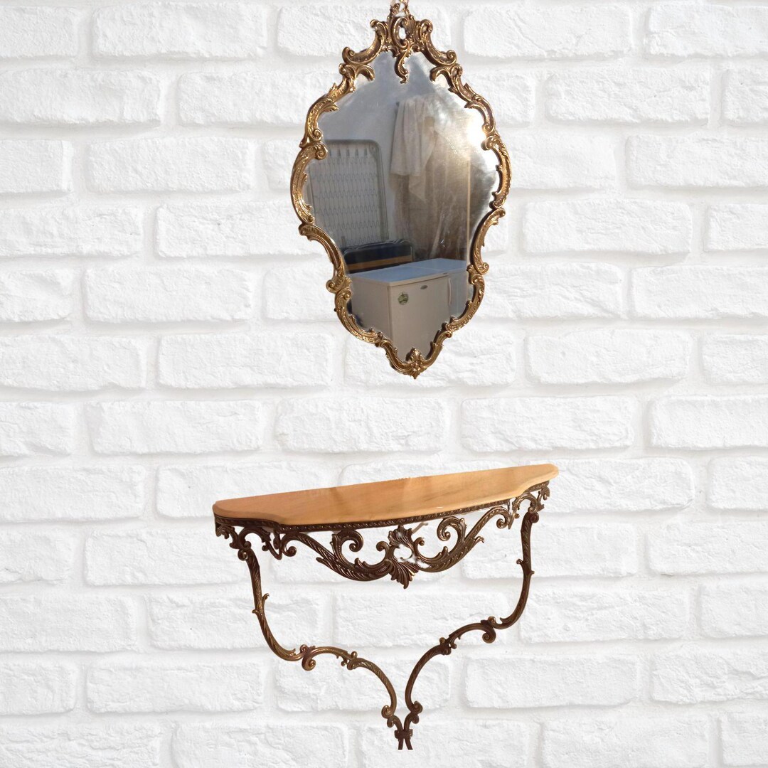 Wall Mounted Console Table With Mirror Marble Top Hollywood Regency ...