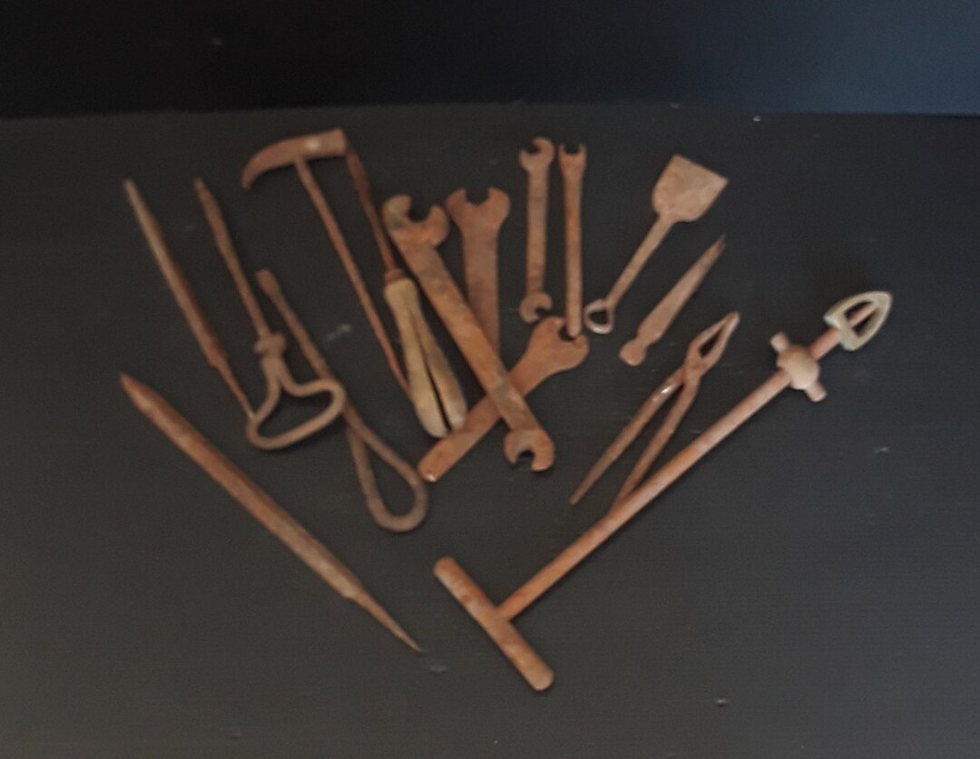Rare Set 15 Pieces Antique Work Tools Very Rusty Pliers Keys Hammer ...