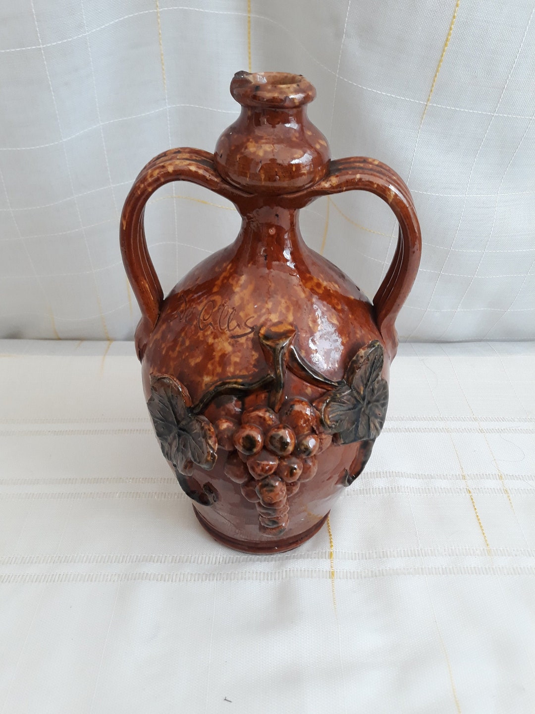 Grande brocca di argilla vintage Italia brocca con maniglie decorate in ...