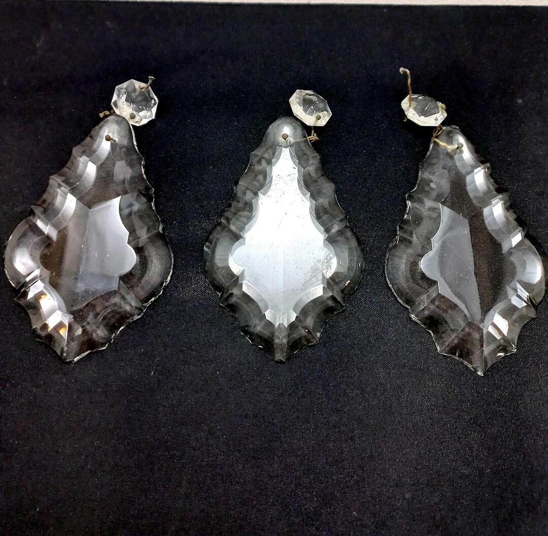Set of 3 Drops 8,7x5,7 Cm Antique Hand Cut Crystal Chandelier Drops for ...